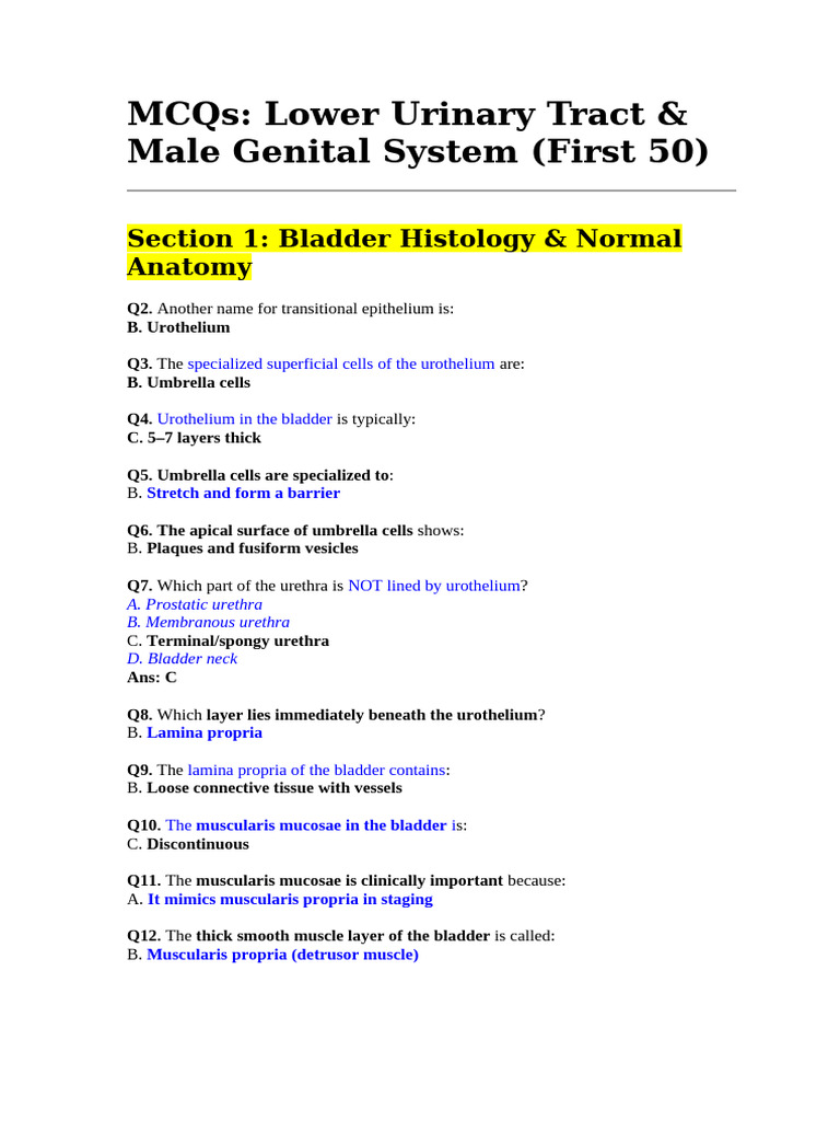 MCQs on Lower Urinary Tract Anatomy | PDF | Hyperthyroidism | Thyroid