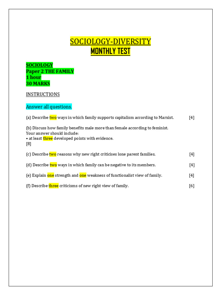 Family Monthly Test o Level | PDF