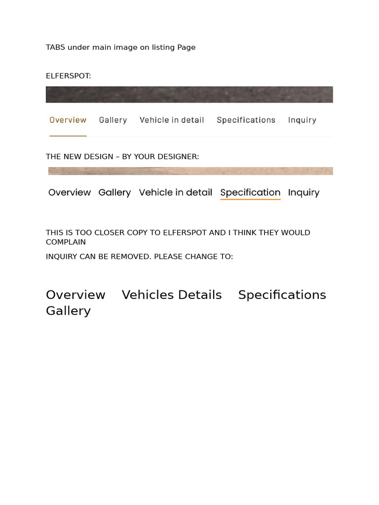 TABS Under Main Image on Listing Page | PDF