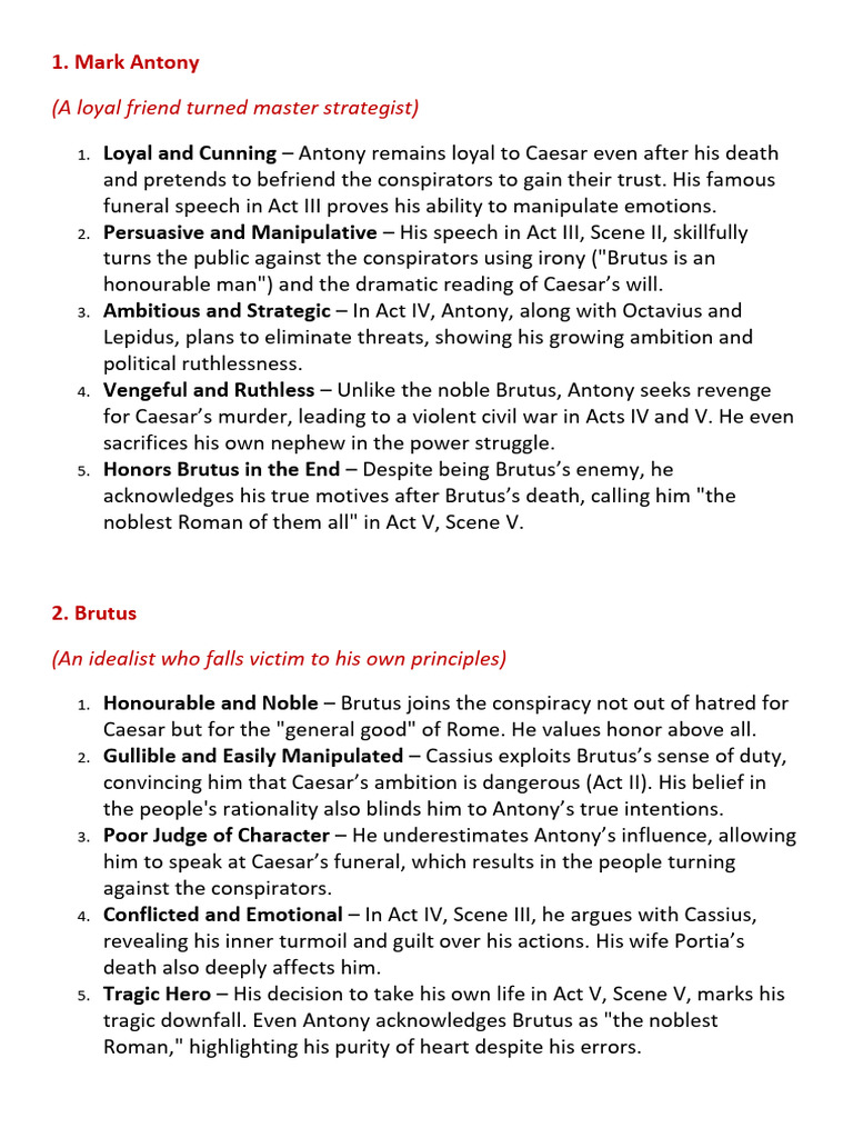 Character Analysis in Julius Caesar | PDF | Mark Antony | Julius Caesar