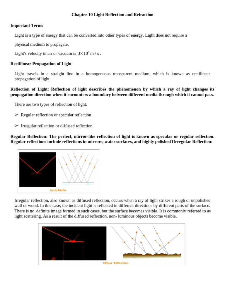 Cbse Class 10 Science Notes Chapter 10 Light Reflection and Refraction ...