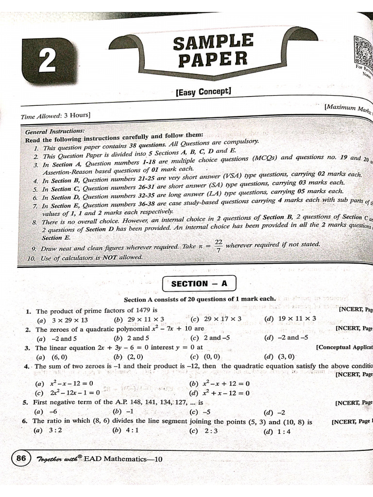 Sample Paper 2 Class X | PDF