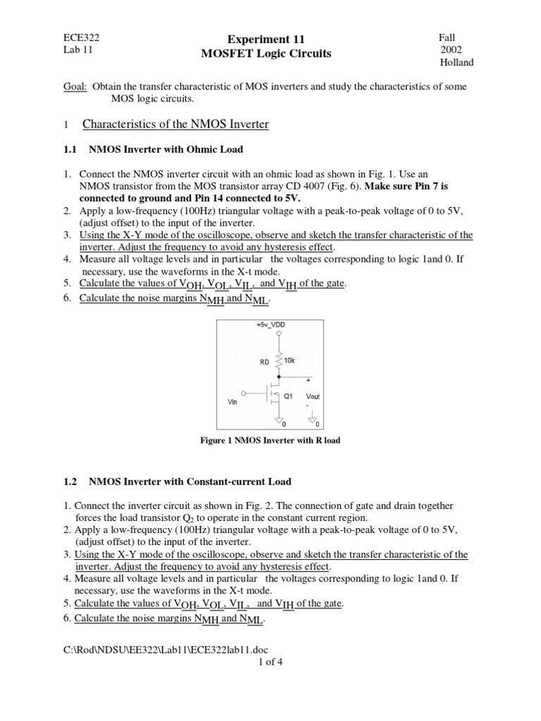 NMOS Inverter Transfer Characteristics | PDF | Cmos | Mosfet