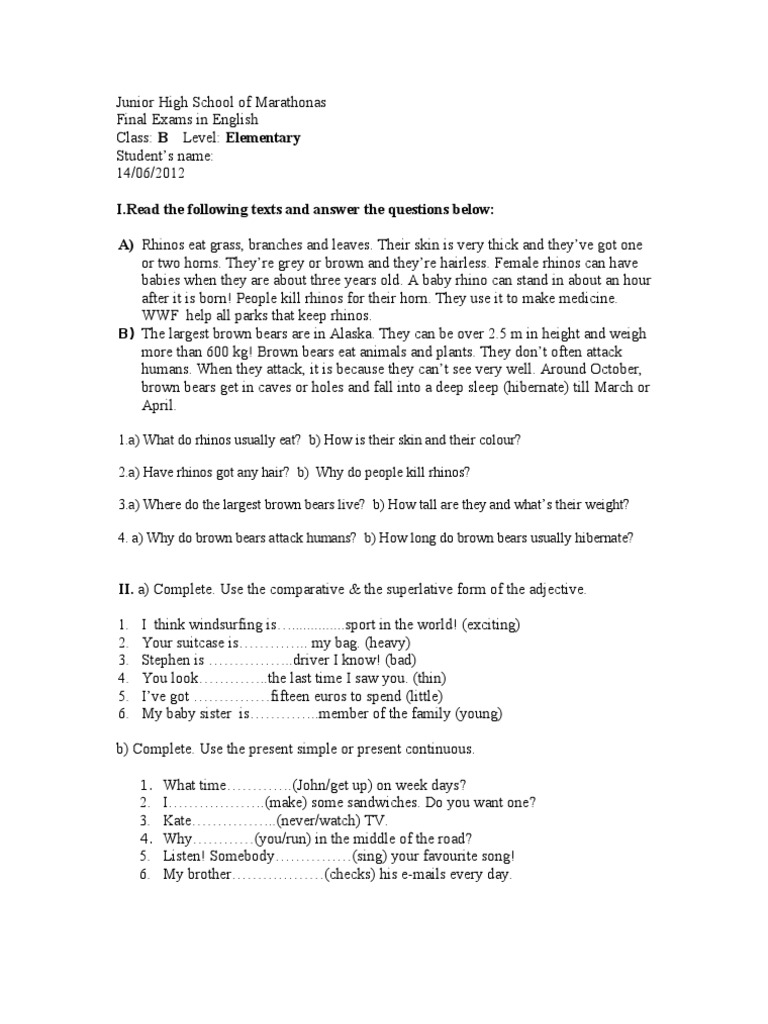 ΘΕΜΑΤΑ ΕΞΕΤΑΣΕΩΝ ΑΓΓΛΙΚΩΝ Β ΤΑΞΗΣ (ΑΡΧΑΡΙΩΝ) ΓΥΜΝΑΣΙΟΥ ΜΑΡΑΘΩΝΑ ΙΟΥΝΙΟΥ ...