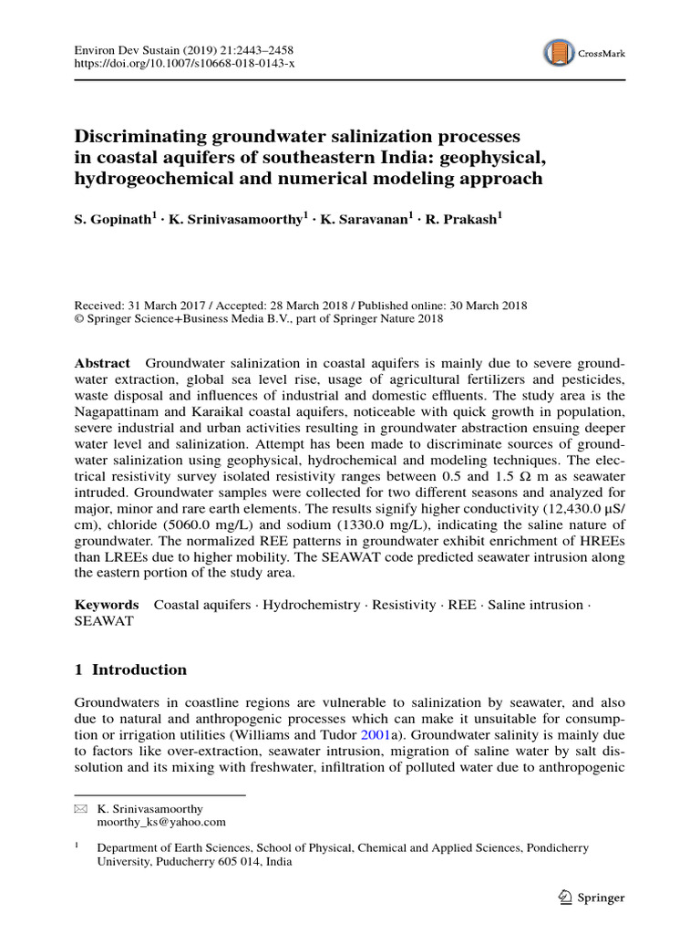 Discriminating Groundwater Salinization Processes in Coastal Aquifers ...