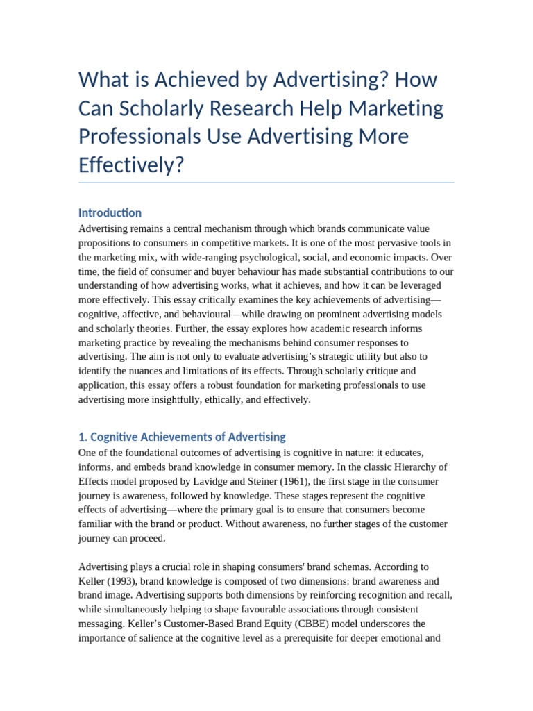 Advertising_Essay_Complete_Final (1) | PDF | Behavior | Attitude ...