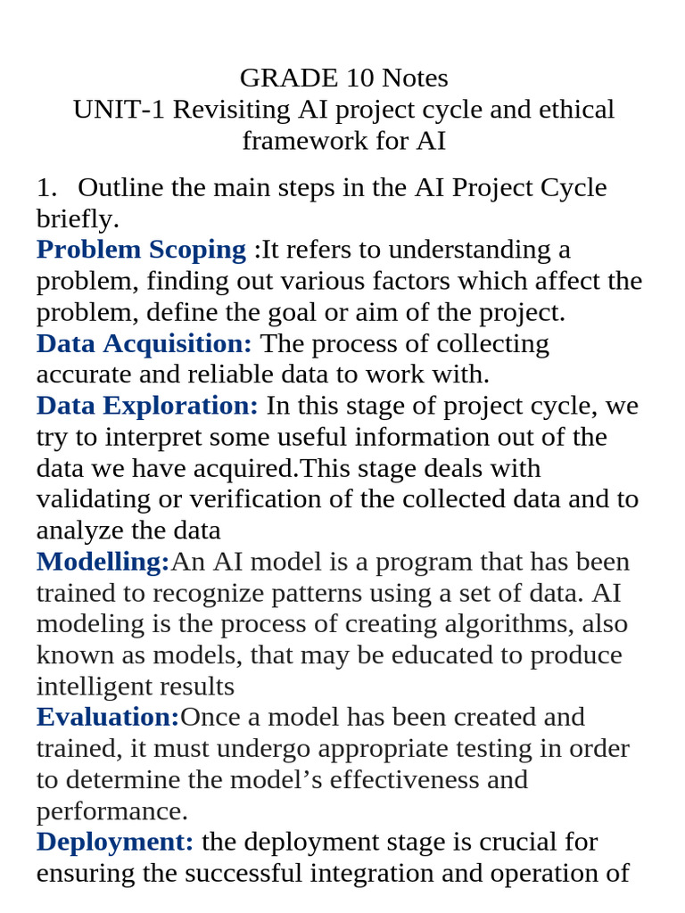 AI Project Cycle and Ethics Overview | PDF | Artificial Intelligence ...