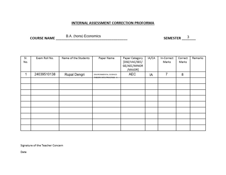 Internal Assessment Correction Proforma | PDF