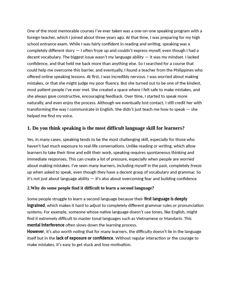 One of the Most Memorable Courses I | PDF | Second Language | Knowledge