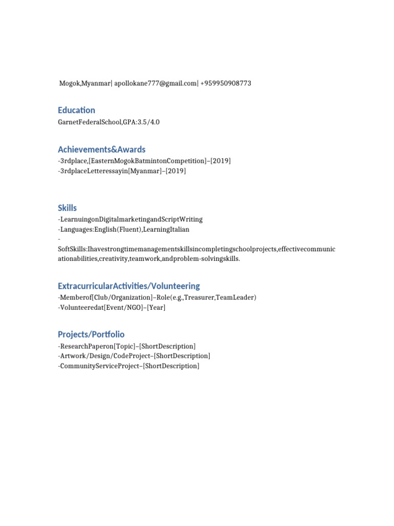 Mogok Student Profile: Skills & Achievements | PDF