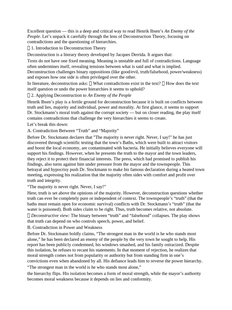 Deconstructing Ibsen's An Enemy of the People | PDF | Deconstruction ...