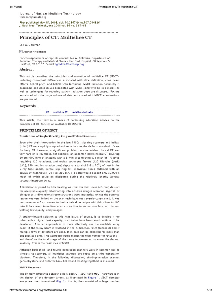 Principles of CT_ Multislice CT | PDF | Ct Scan | Anthropometry