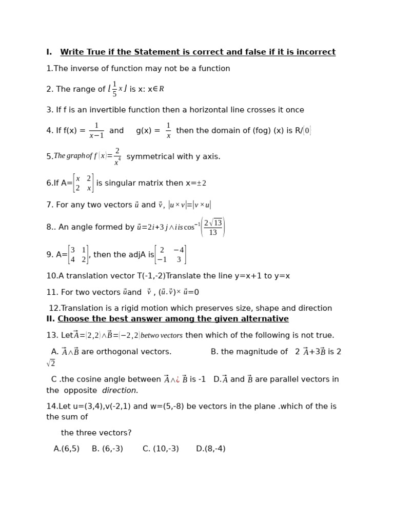 Math grade 11 unit 1-3 worksheet | PDF | Euclidean Vector | Geometry