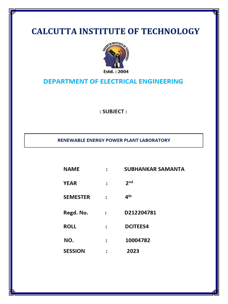 Renewable Energy Power Plant Laboratory | PDF