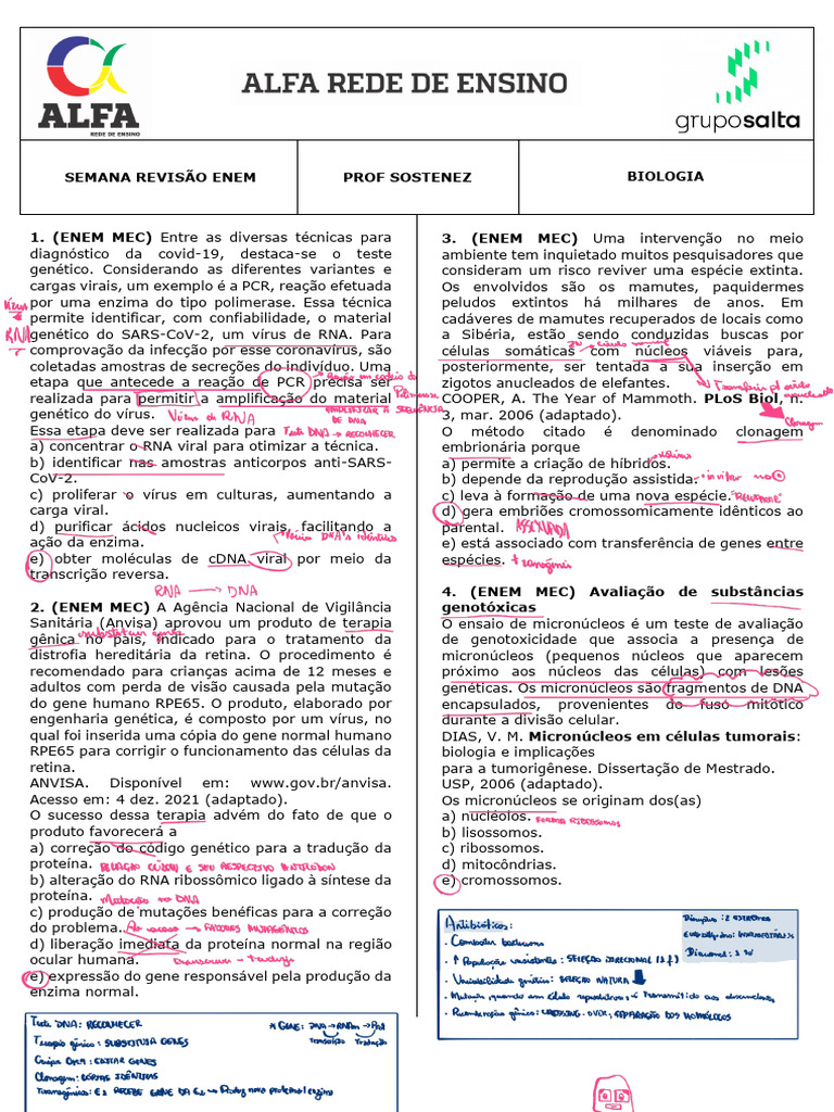 ENEM (Sostenes) | PDF | Vírus | Célula (Biologia)