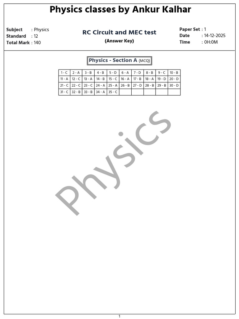 RC Circuit and MEC Test 994876 1 1765692532 | PDF | Electron | Magnetic ...