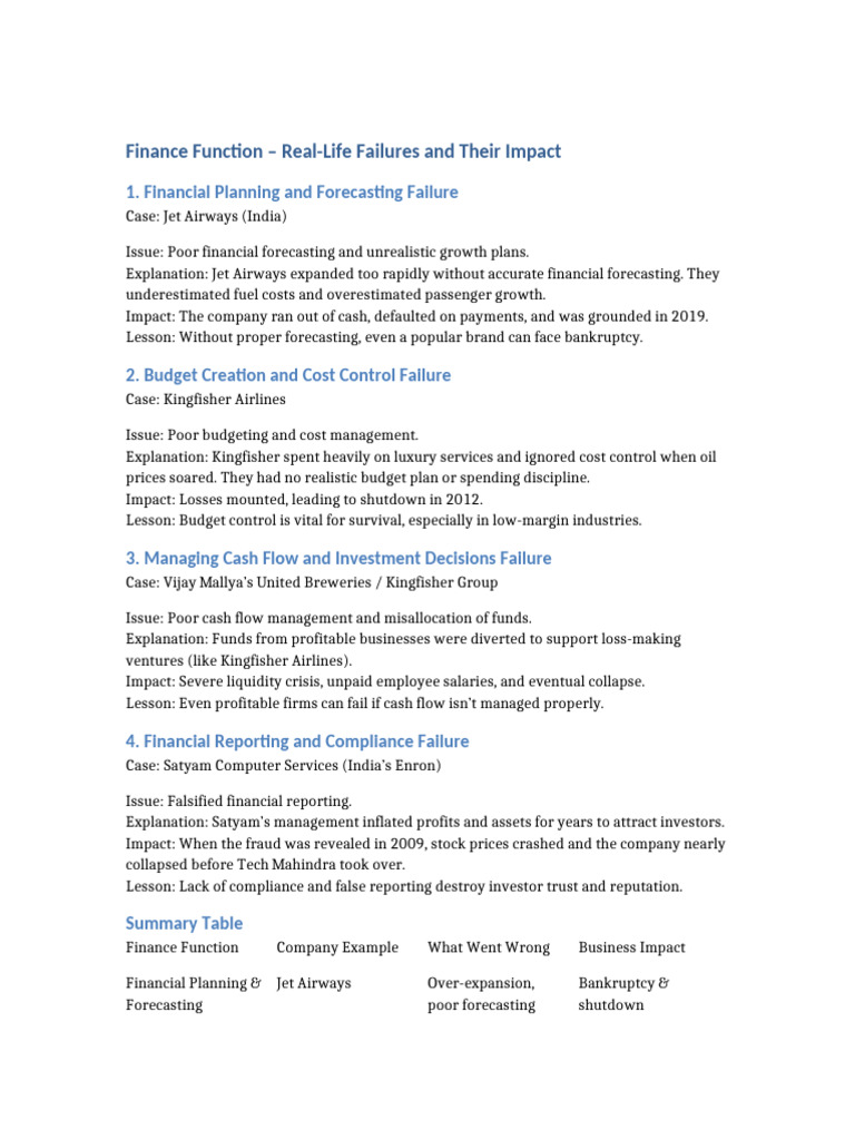 Finance Function Failures and Impact | PDF | Investing | Airlines