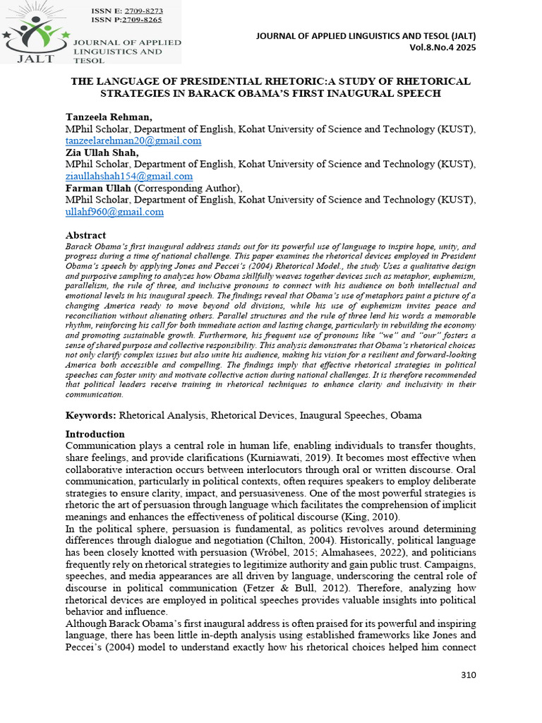 Rhetorical Strategies in Obama's Speech | PDF | Rhetoric | Public Speaking