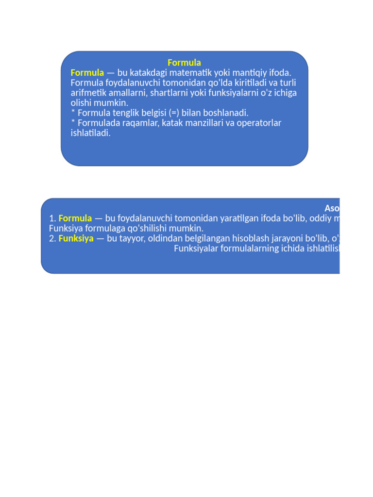 Formula vs Funksiya | PDF