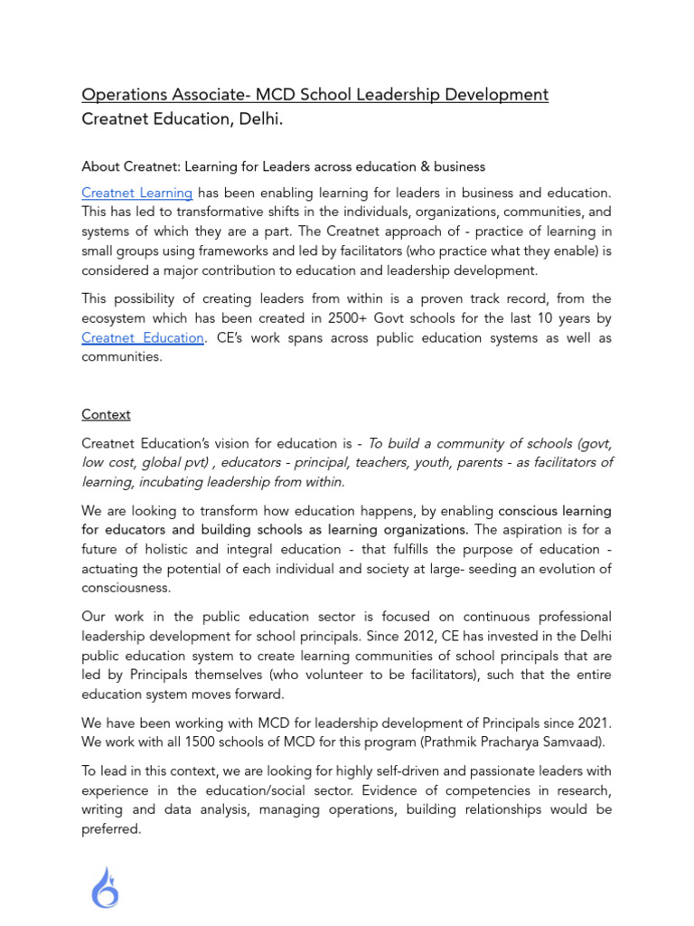 Operations Associate for School Leadership | PDF | Human Communication ...
