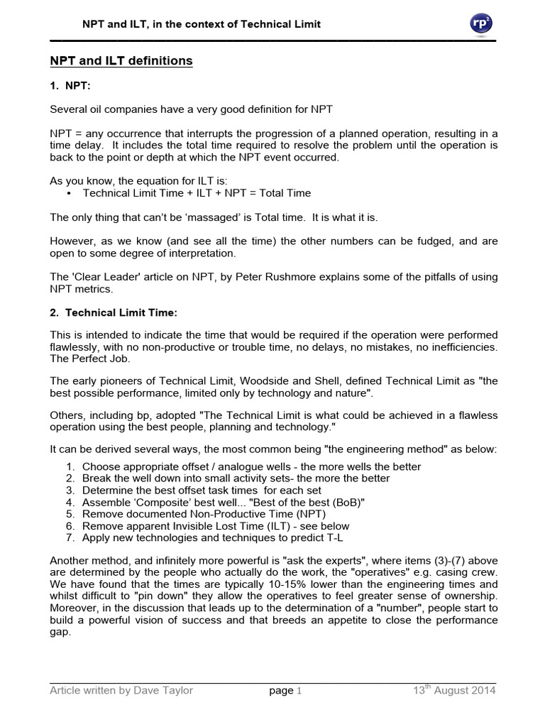 NPT and ILT Definitions | PDF