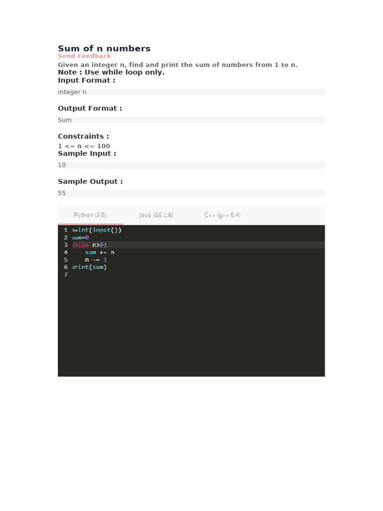 14. Sum of n numbers | PDF