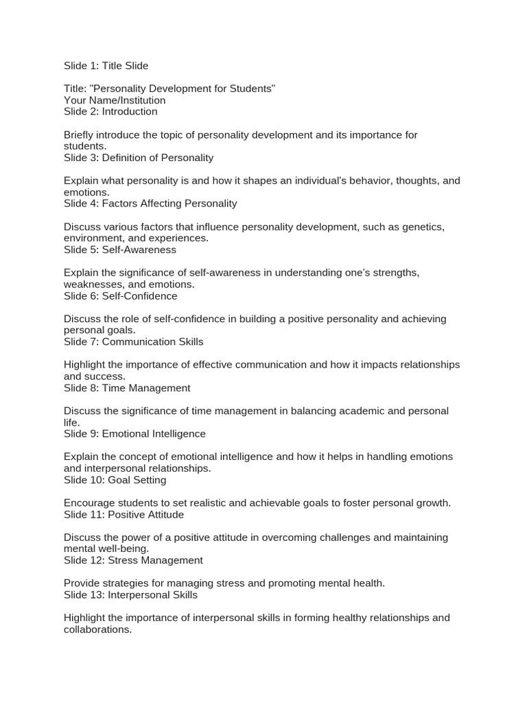 Personality Development Data | PDF