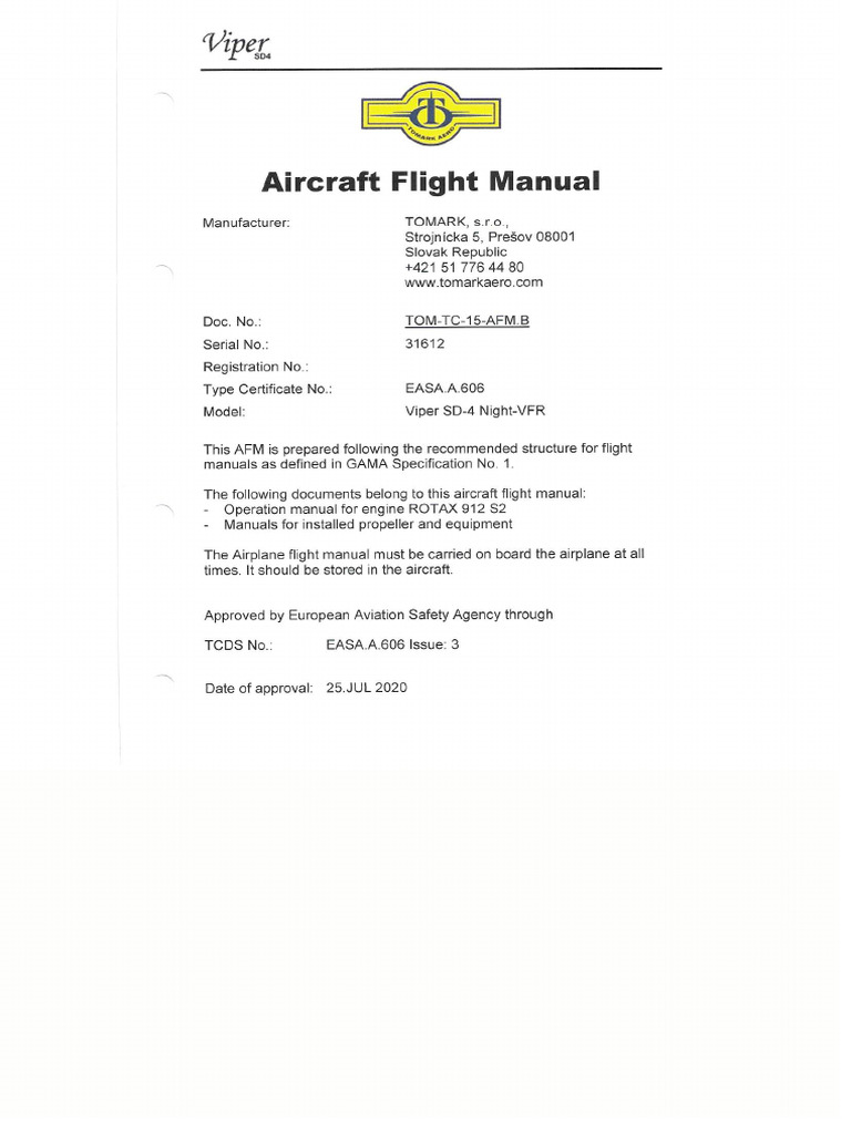 Viper SD4 Hava Aracı El Kitabı (AFM, POH) | PDF