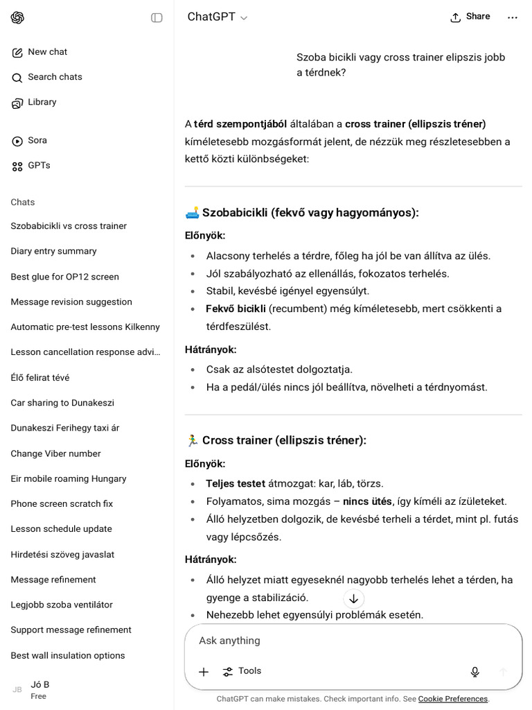 Szobabicikli vs cross trainer | PDF