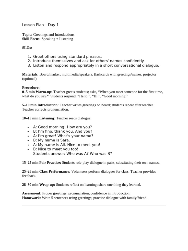 ESL Lesson Plans: Speaking & Listening Skills | PDF | Lesson Plan | Fluency