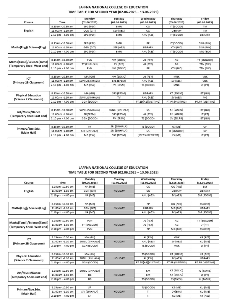 BL Stage1 (2024 2026) Timetable | PDF