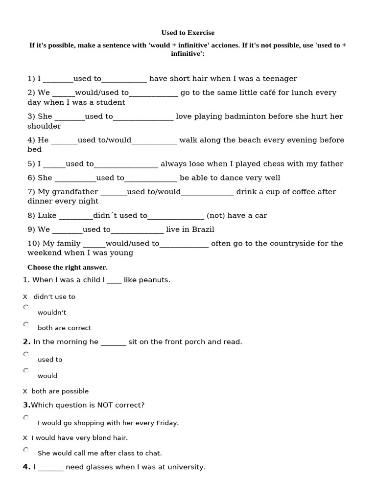 Used To - Would Exercises | PDF