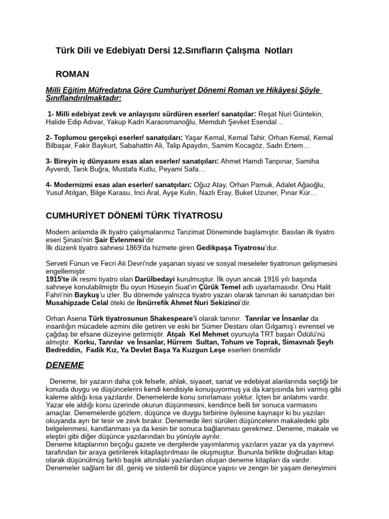 12. Sınıflar Çalışma Notları | PDF