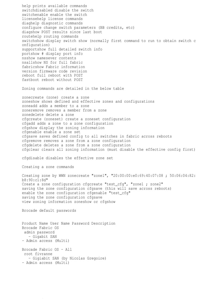 Brocade Cheat Sheet | PDF | Booting | Computer Engineering