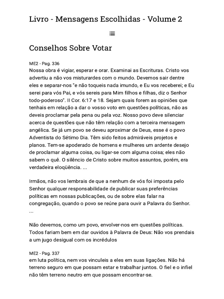 Livro - Mensagens Escolhidas - Volume 2 _ Ellen G. White Books-1 | PDF
