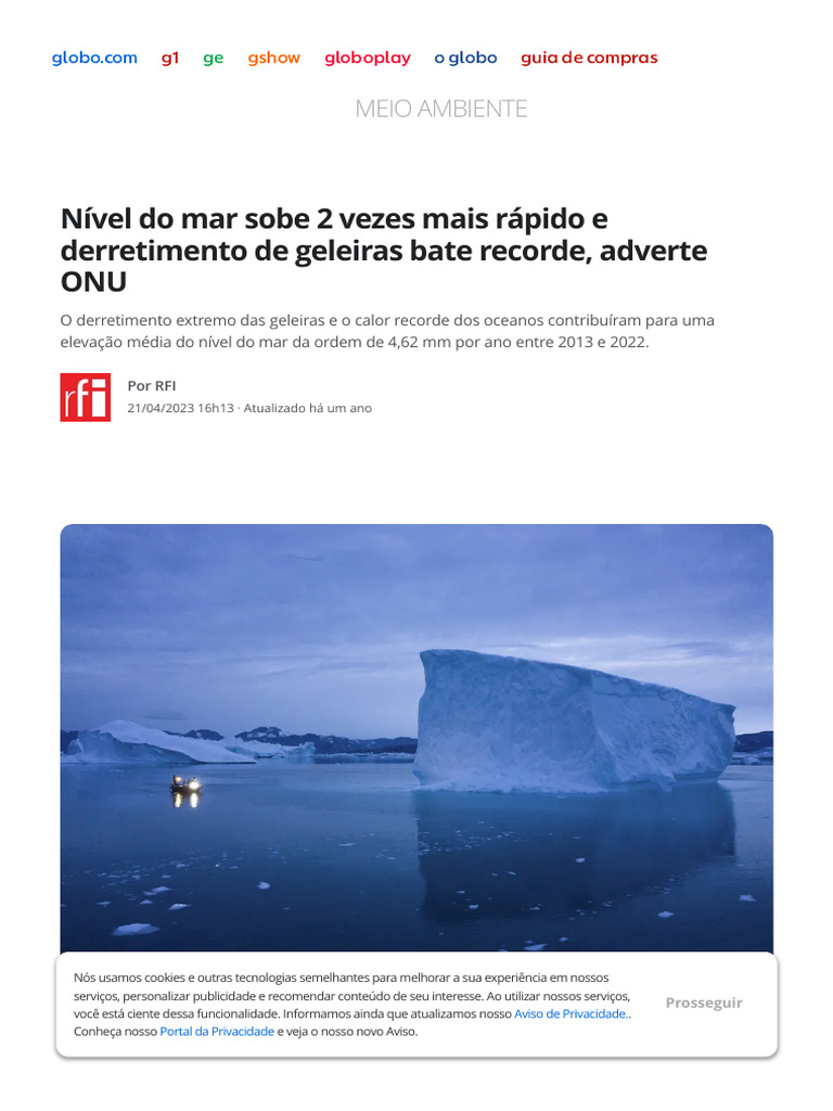 Nível do mar sobe 2 vezes mais rápido e derretimento de geleiras bate ...