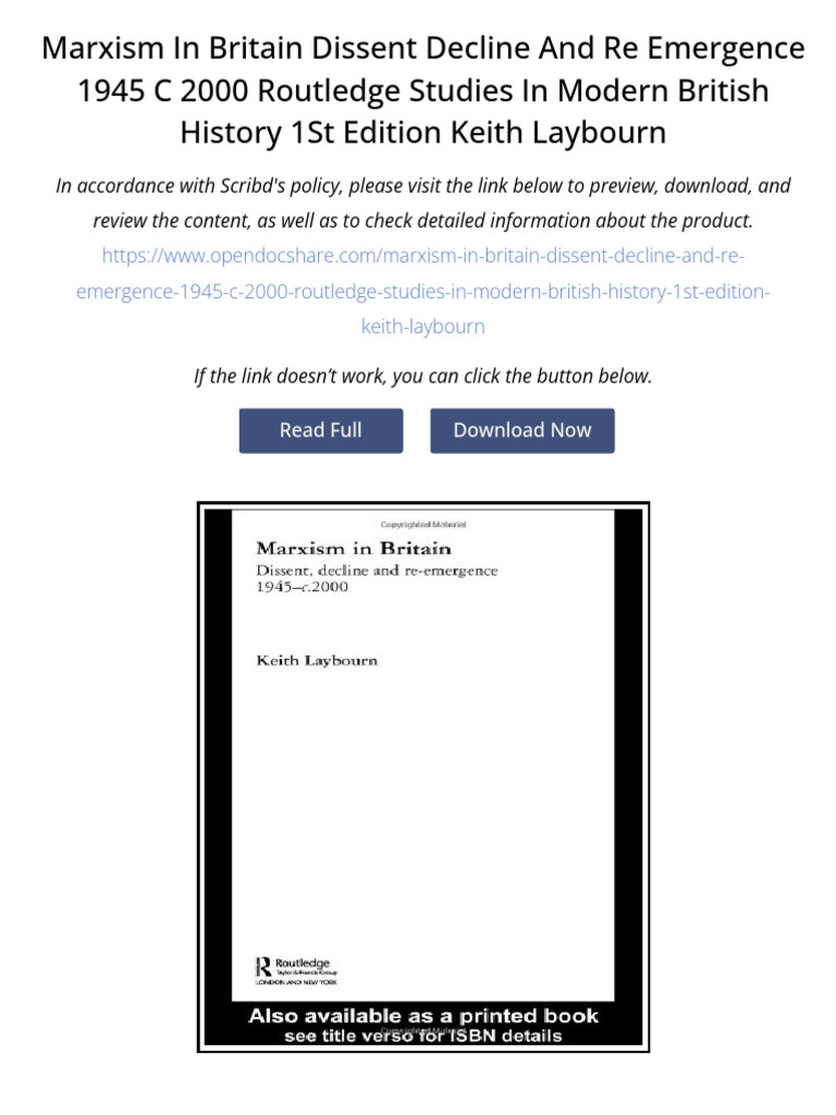 Marxism in Britain Dissent Decline and Re Emergence 1945 C 2000 ...