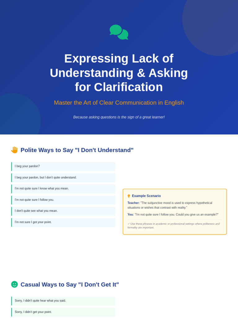 Clarification Phrases for Clear Communication | PDF | Communication ...