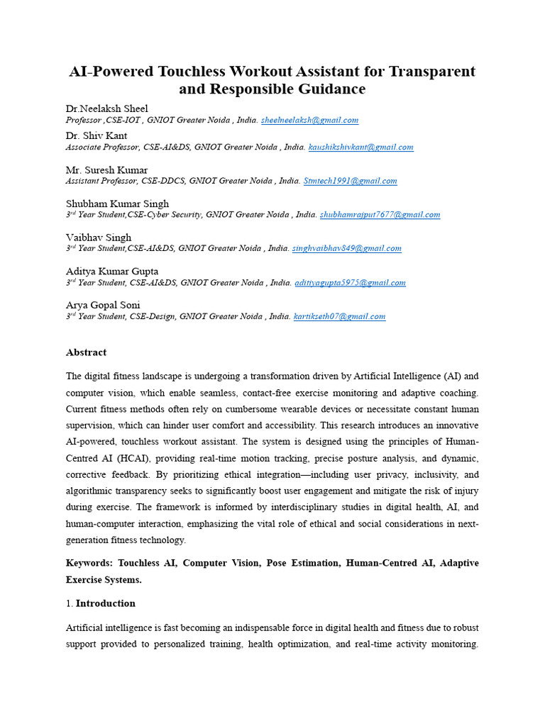 AI Touchless Workout Assistant System | PDF | Artificial Intelligence ...