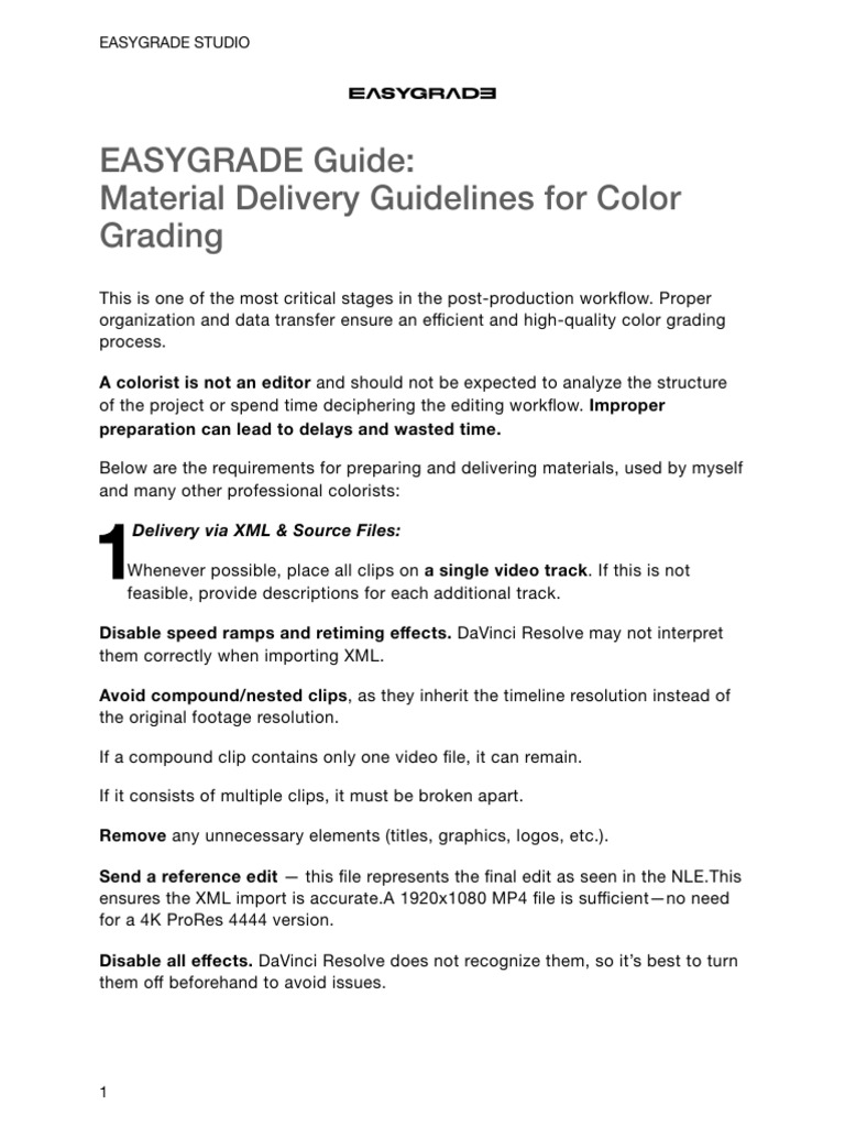Material Delivery Guidelines for Color Grading | PDF | Digital ...