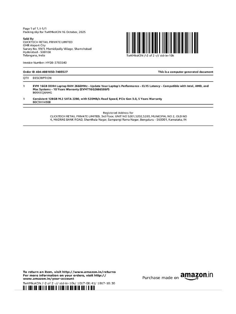 Niel RAM and SSD Warranty | PDF