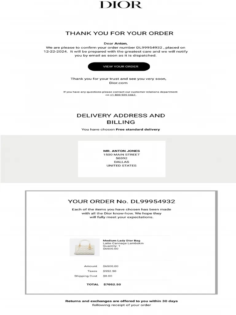 Dior Receipt | PDF