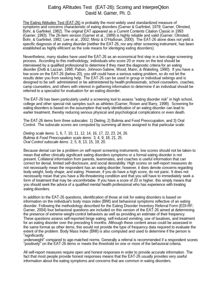 EAT-26: Eating Disorder Risk Assessment | PDF | Body Mass Index ...