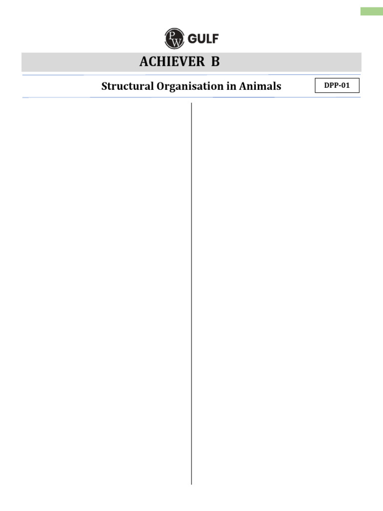 Structural Organisation in Animals - DPP 01 | PDF | Epithelium | Human ...