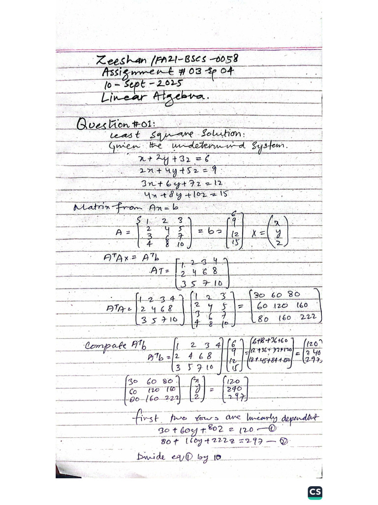 Linear Algebra Assignment 03&04 | PDF