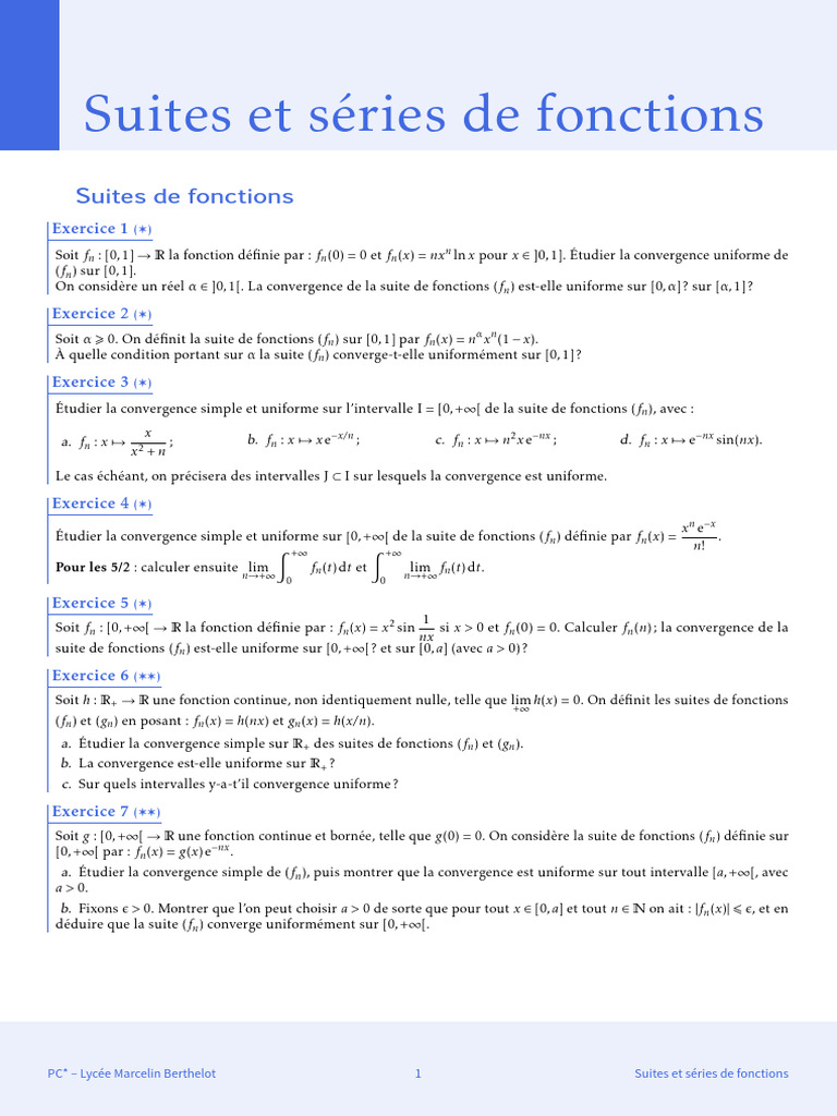 Convergence des suites de fonctions | PDF | Limite (mathématiques ...