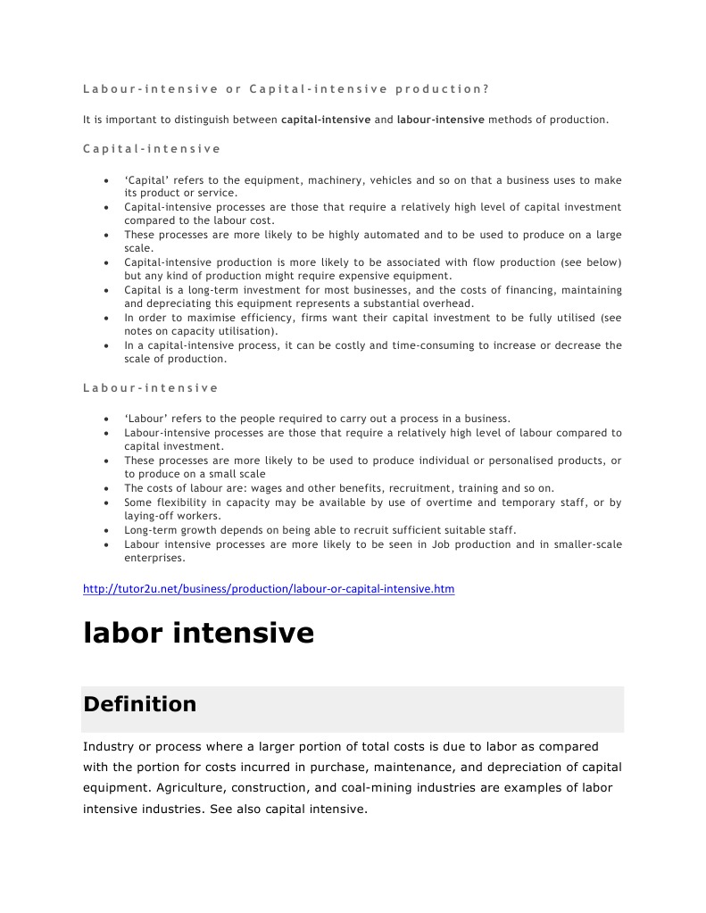 Labor Intensive: Labour-Intensive or Capital-Intensive Production ...