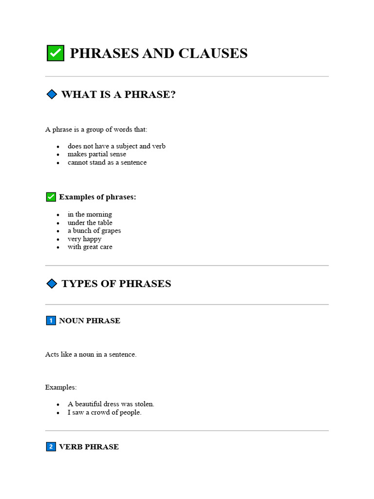 Understanding Phrases and Clauses | PDF