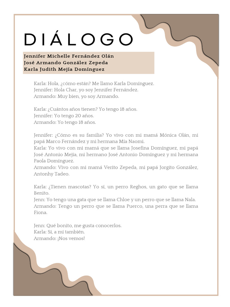 Diálogo: Jennifer Michelle Fernández Olán José Armando González Zepeda ...