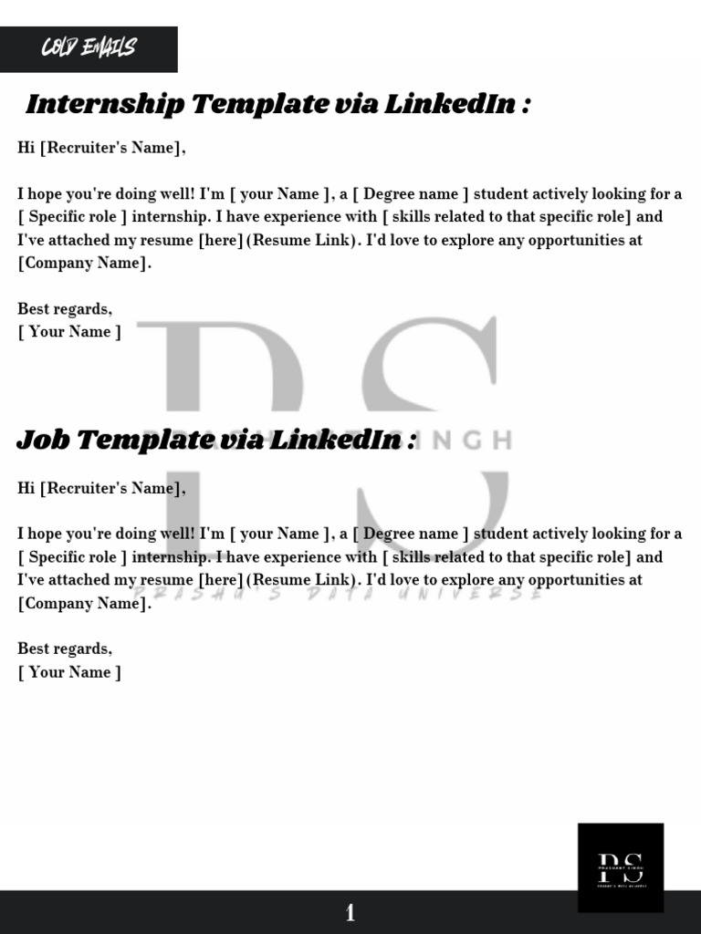 Cold Email Templates for Internships | PDF | Résumé | Linked In